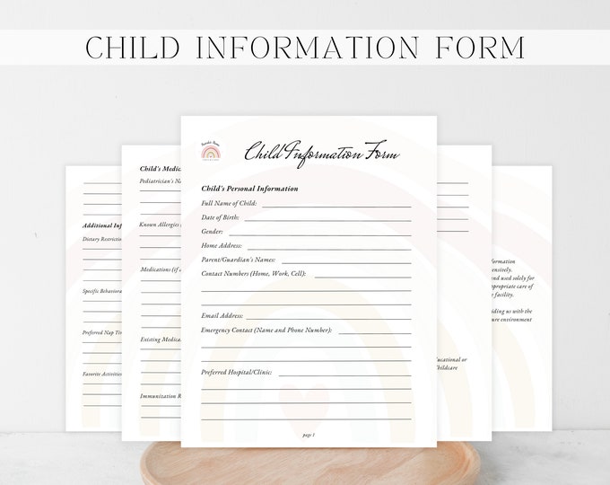Printable Child Information Sheet Template Planner Daycare All About Me ...