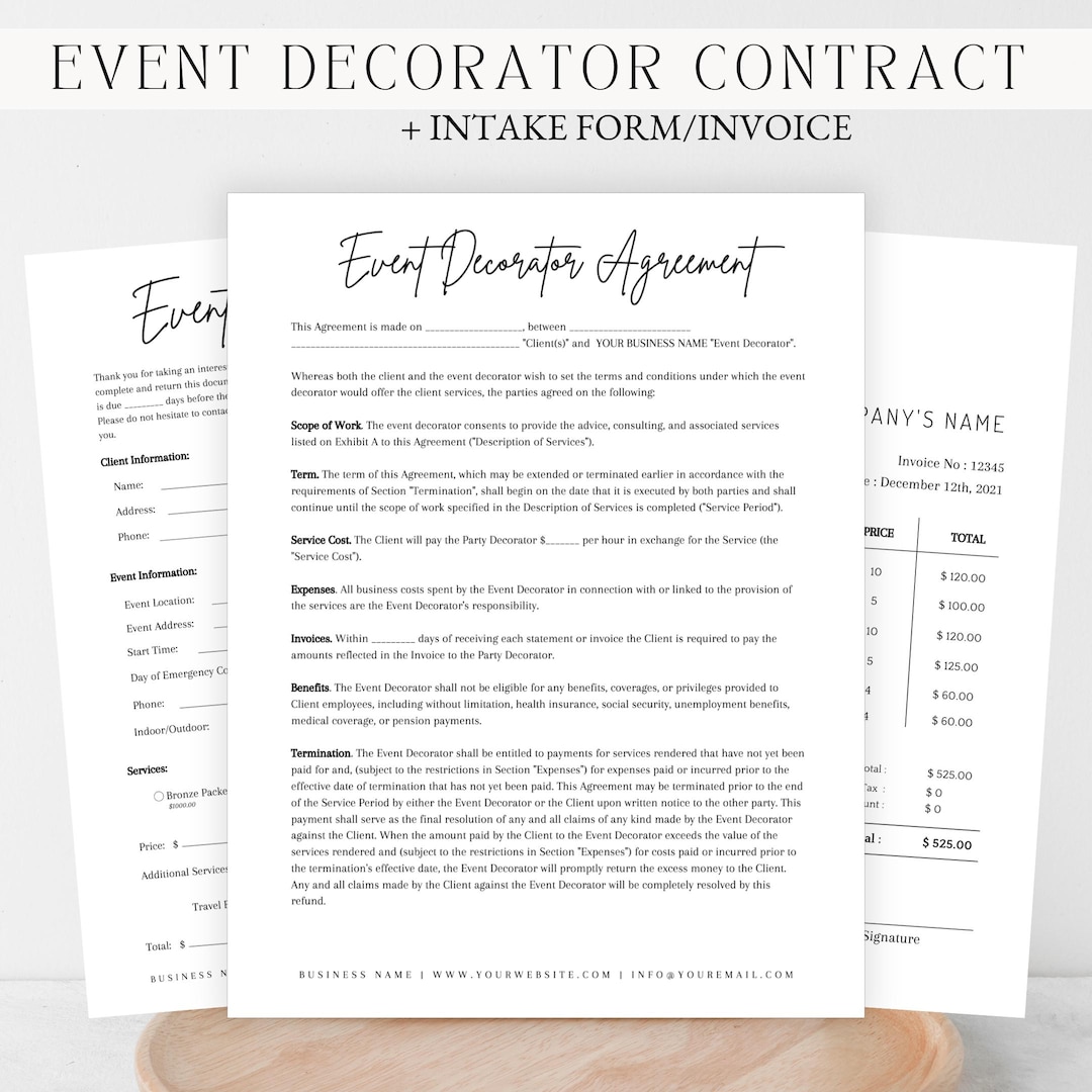 EVENT DECORATOR CONTRACT Template, Event Décor Contract, Wedding ...