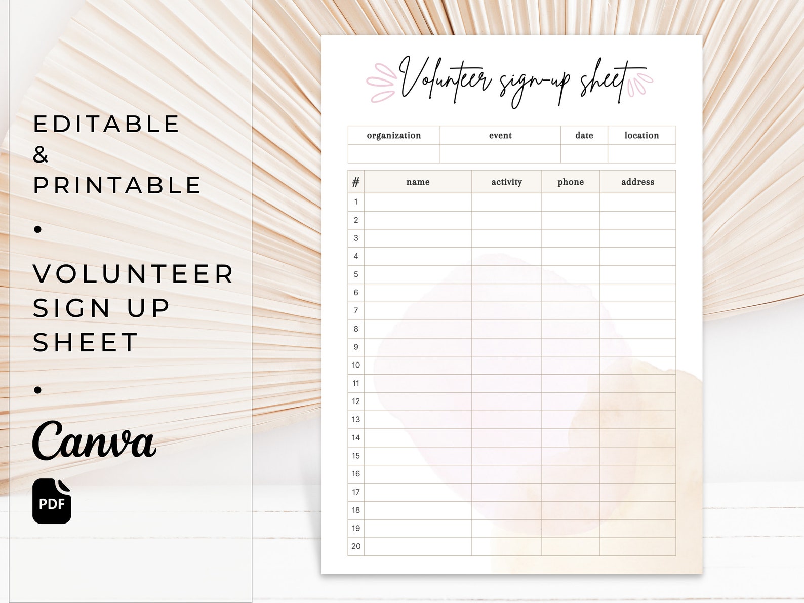VOLUNTEER SIGN UP Sheet, Volunteer Sign up List Template, Printable ...