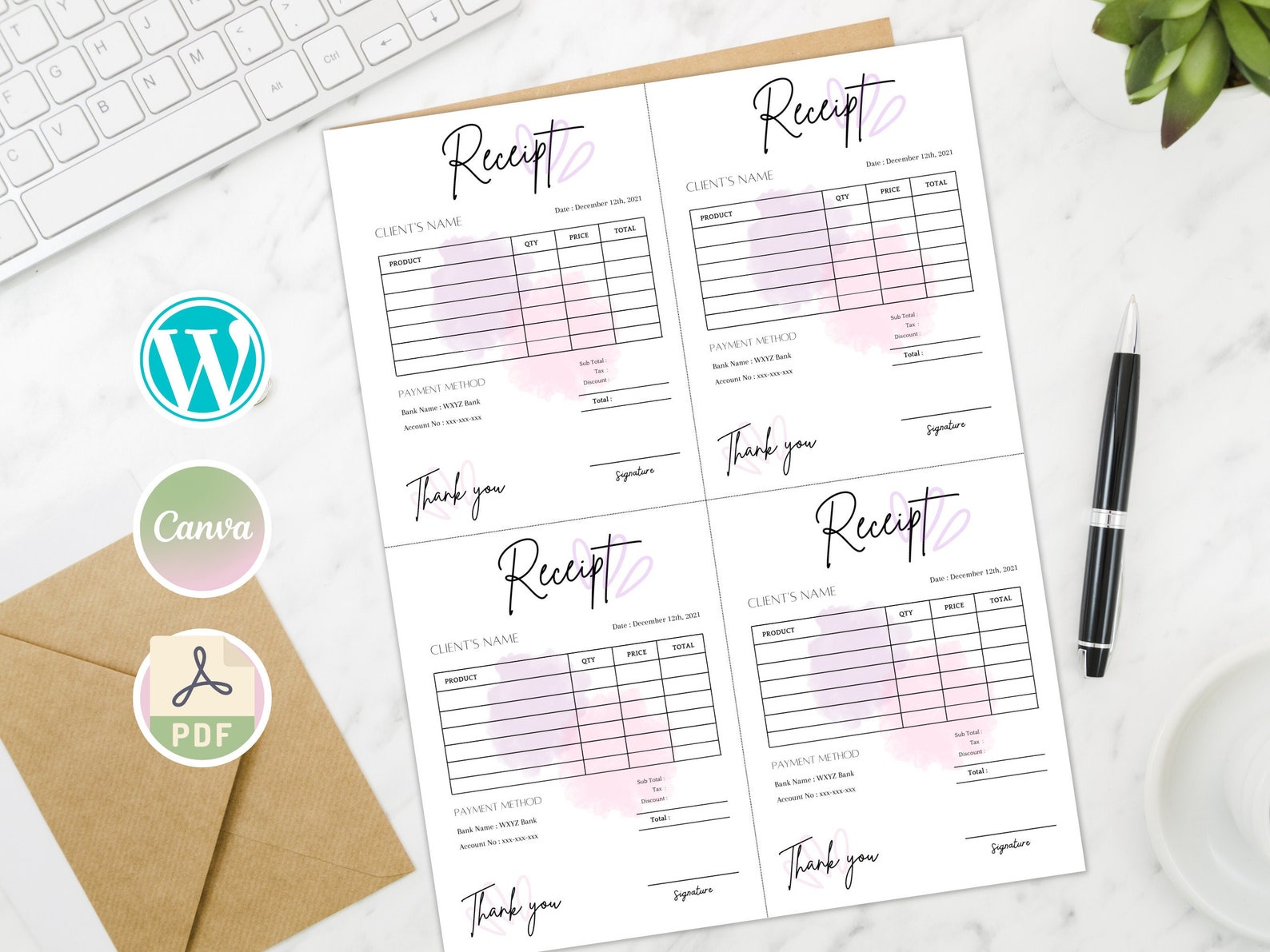 EDTABLE RECEIPT TEMPLATE, Receipt Form Canva Template, Custom Receipt ...