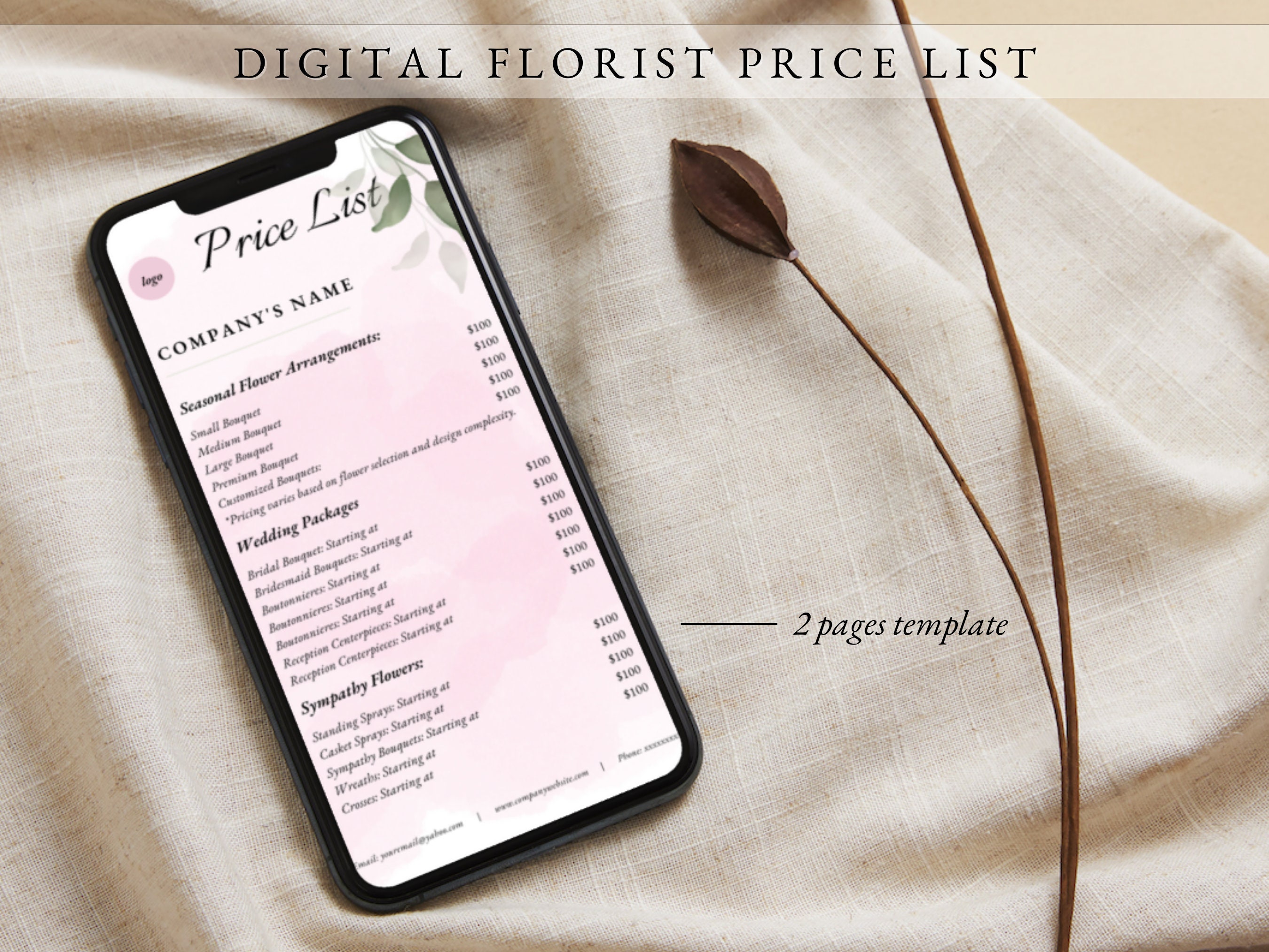 FLORIST PRICE LIST, Flower Shop Price List, Florist Price Sheet ...