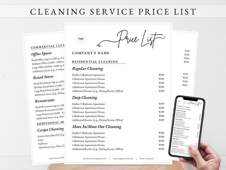 CLEANING SERVICE PRICE List, Cleaning Business Price List, Professional Cleaning Price Sheet ...
