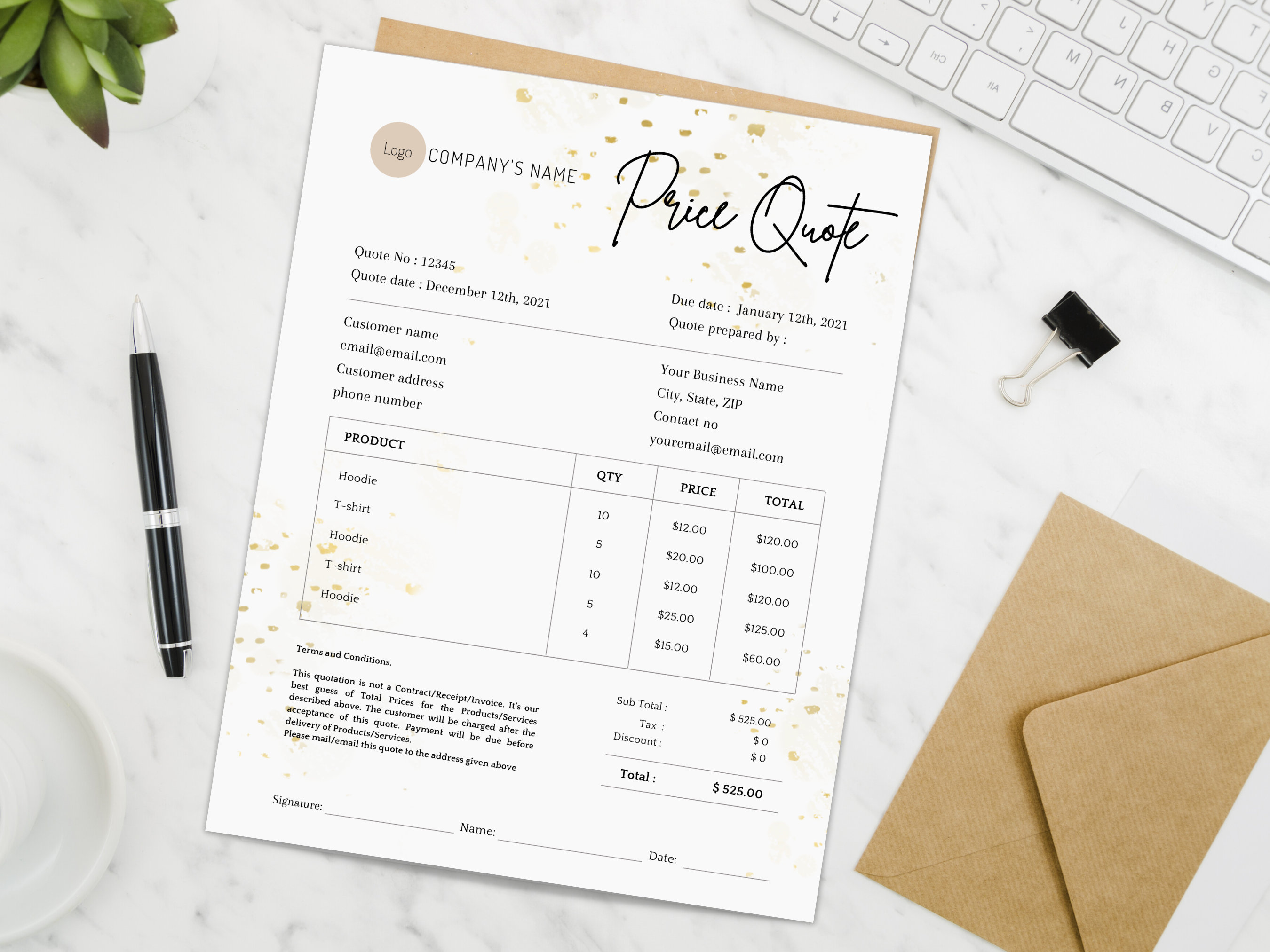 EDITABLE QUOTE TEMPLATE Price Quotation Canva Template Small - Etsy