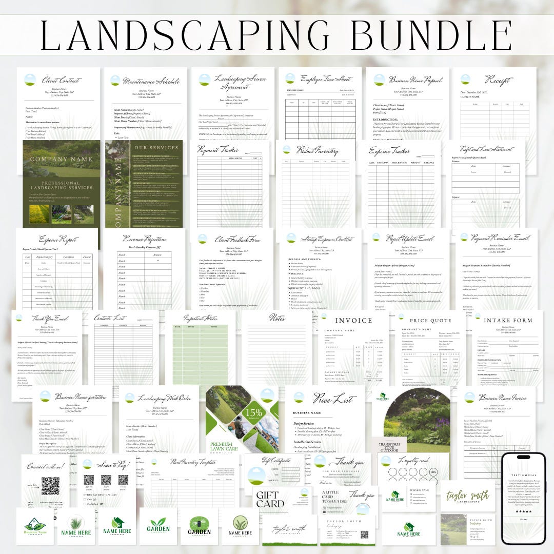 LANDSCAPING BUSINESS BUNDLE, Landscaping Business Cards Template ...