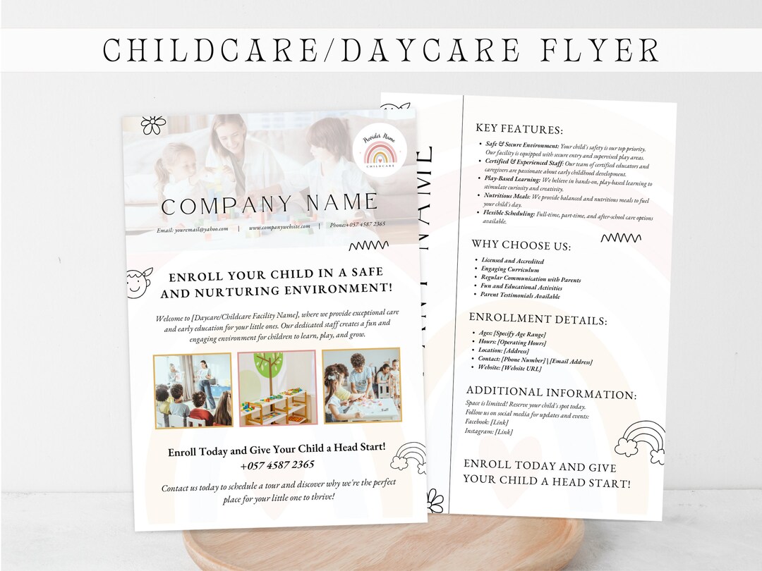CHILDCARE FLYER TEMPLATE. Editable Daycare Flyer Design. Home Daycare ...
