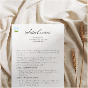 Sister Contract Template - Funny Sibling Agreement, Sister Gift, Sister ...