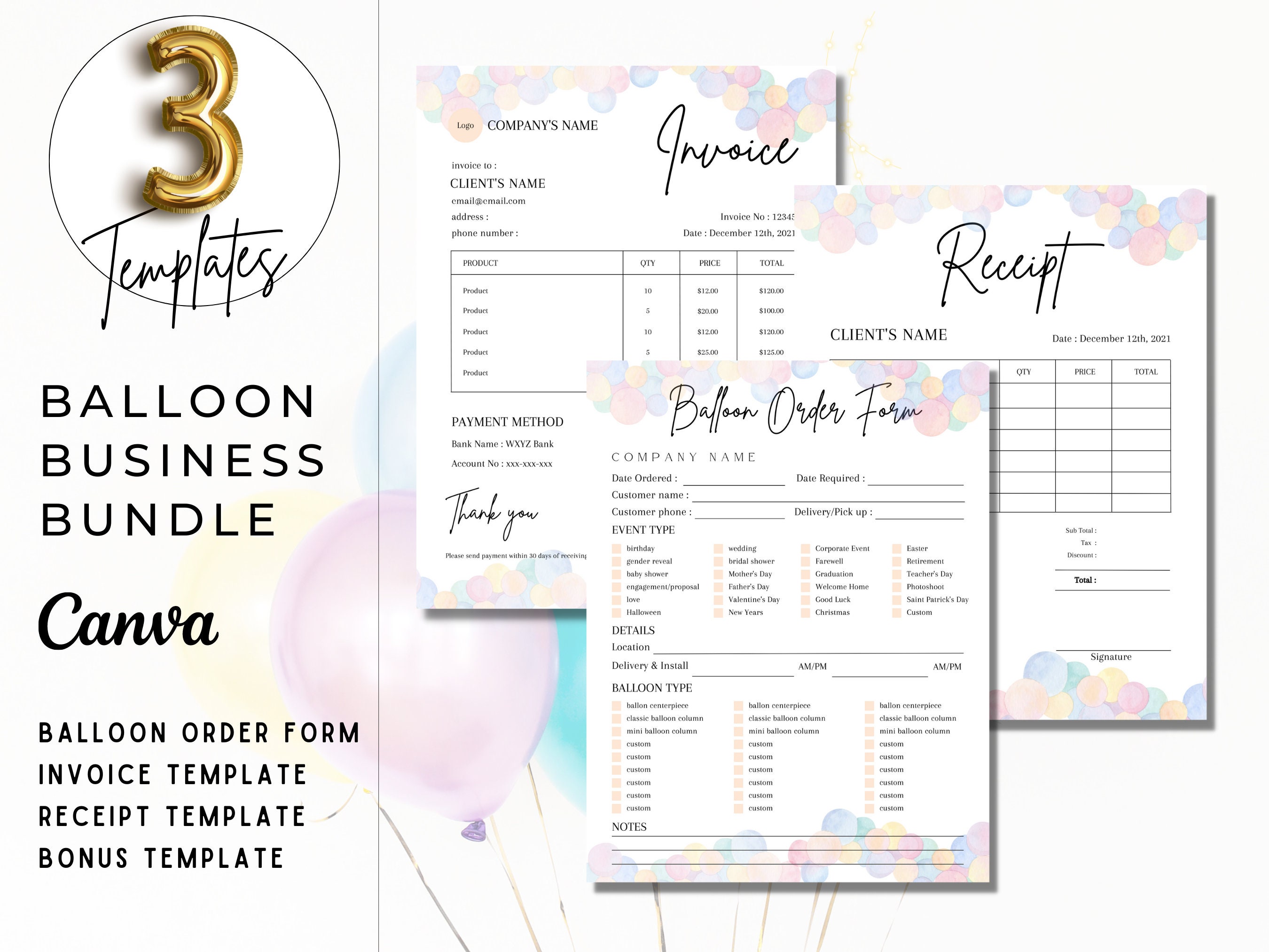 BALLOON ORDER FORM Template Balloon Invoice Receipt Party - Etsy Australia