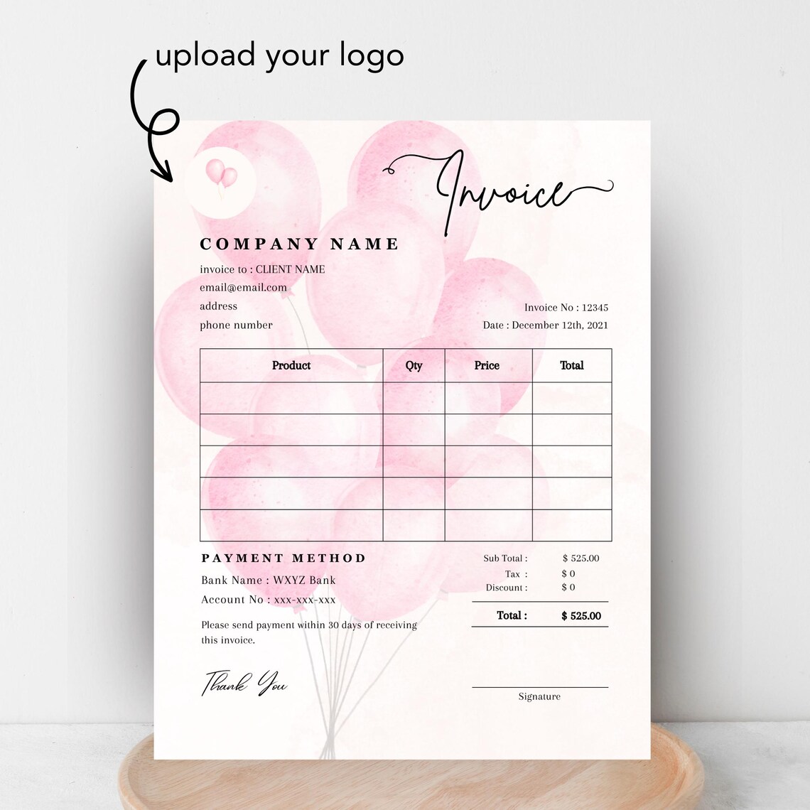 BALLOON INVOICE TEMPLATE, Editable Balloon Artist Invoice Template ...