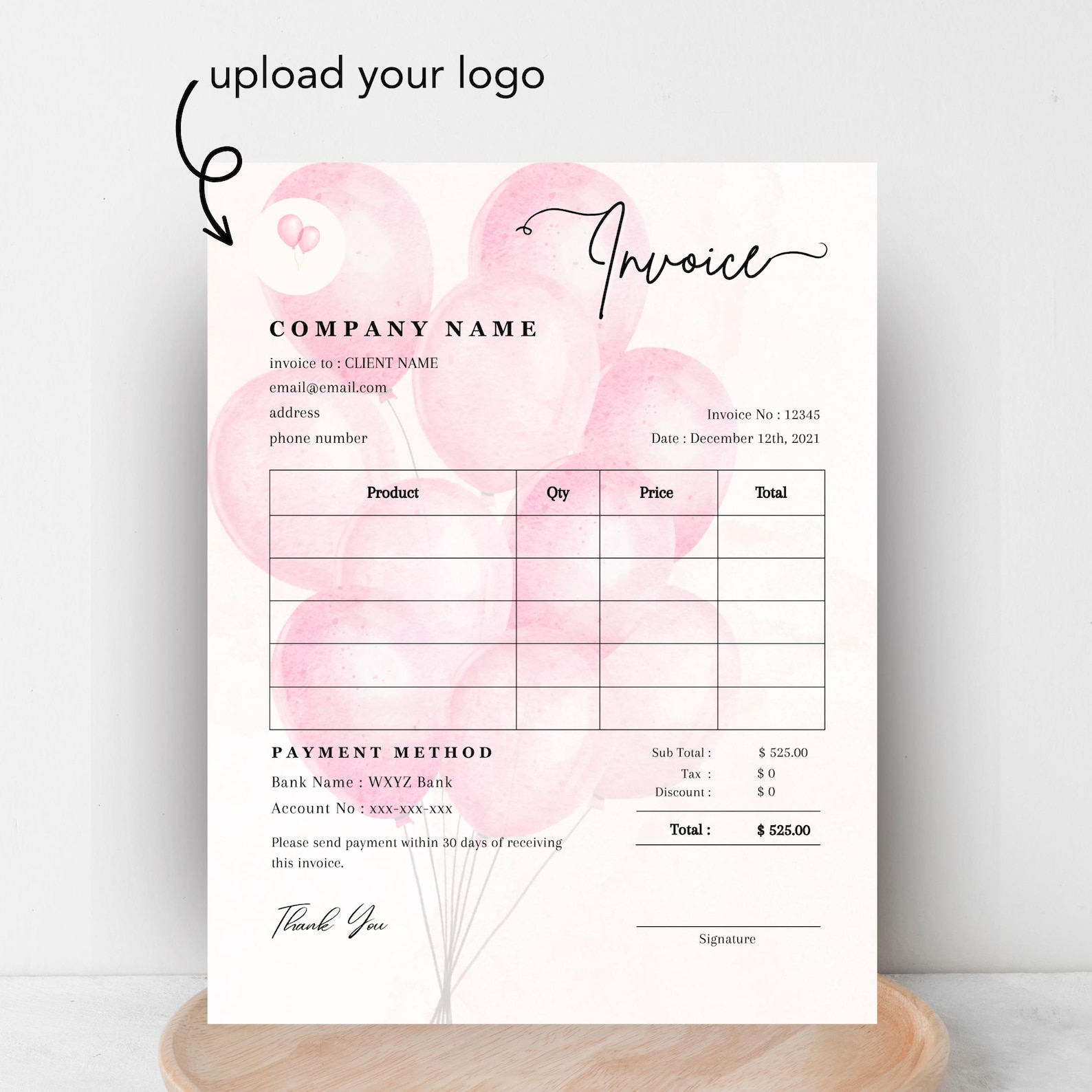 BALLOON INVOICE TEMPLATE, Editable Balloon Artist Invoice Template ...