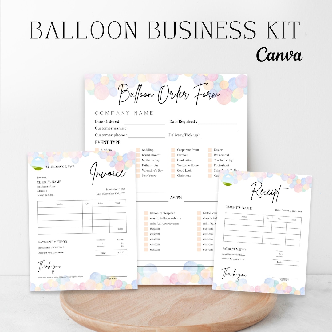 Editable BALLOON ORDER FORM Template – Customizable Order Tracker for ...