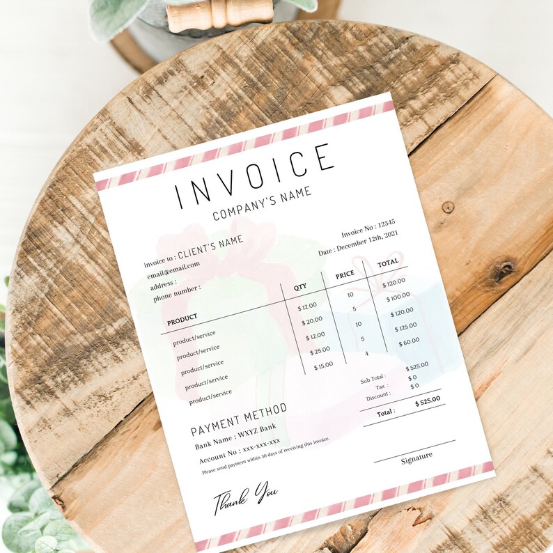 EDITABLE CHRISTMAS INVOICE Template for Small Business - Etsy