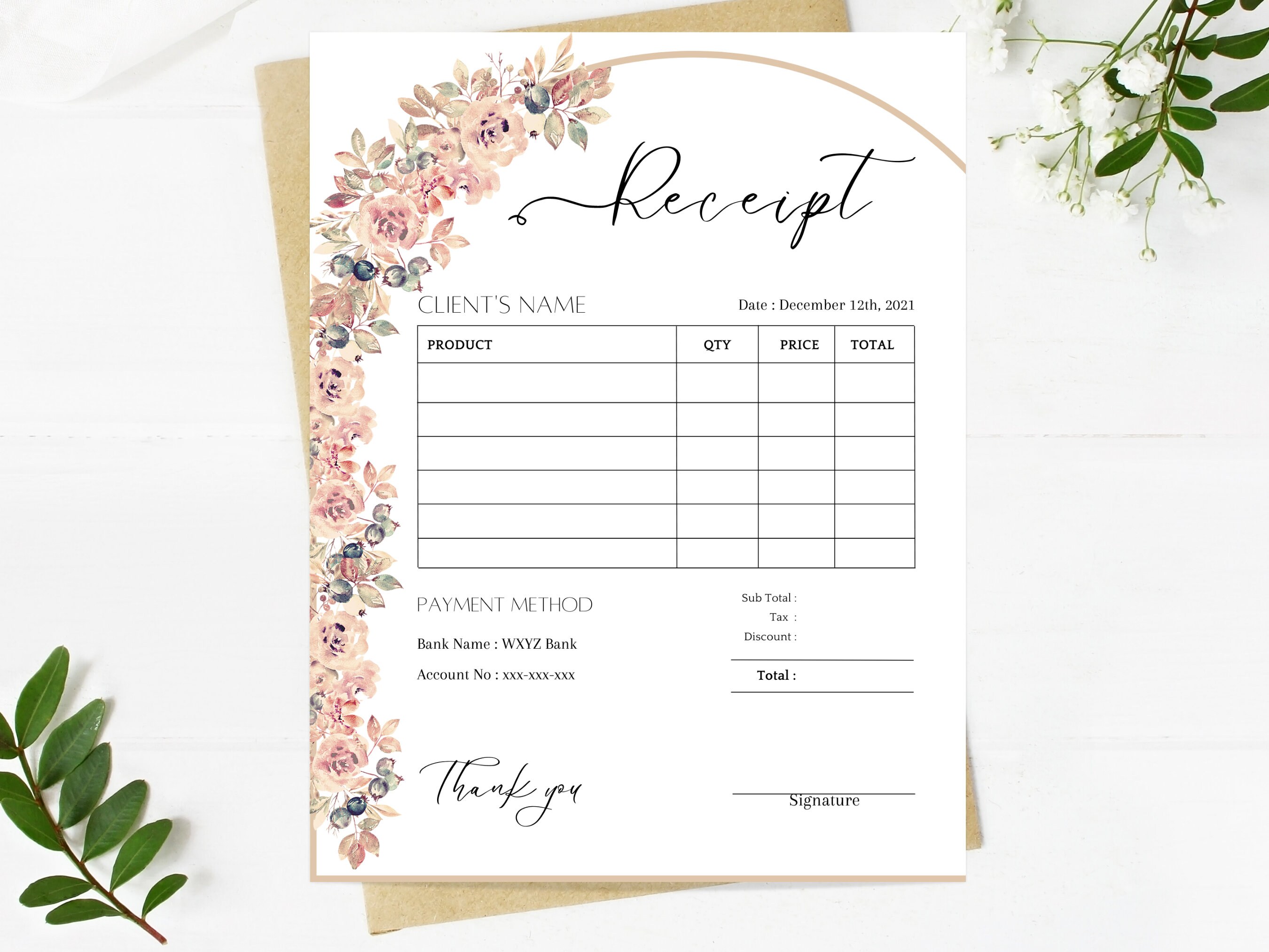RECEIPT TEMPLATE Editable Invoice Receipt Form Custom - Etsy Australia