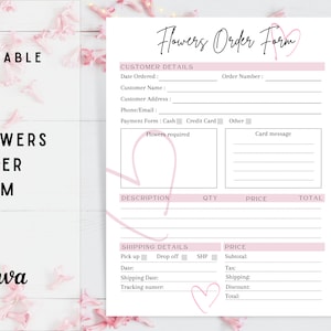 EDITABLE FLORIST ORDER Form, Printable Flowers Order Form Template ...