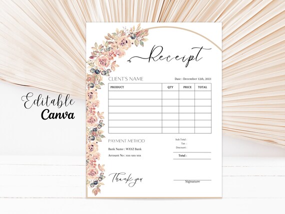 RECEIPT TEMPLATE Editable Invoice Receipt Form Custom - Etsy Hong Kong