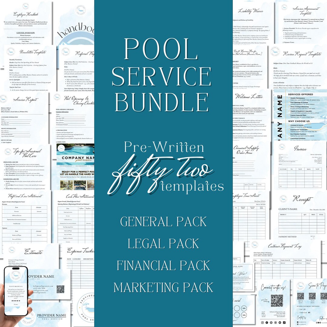 Pool Service Business Bundle – Editable Canva Cleaning Forms, Service ...