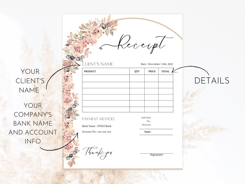 RECEIPT TEMPLATE Editable Invoice Receipt Form Custom - Etsy