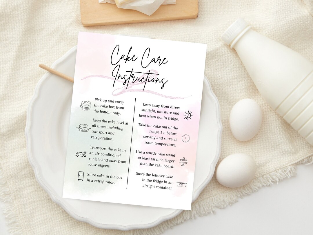 CAKE CARE INSTRUCTIONS, Cake Care Card Template, Cake Instructions ...