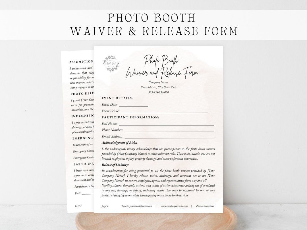 PHOTO BOOTH WAIVER and Release Form. Photobooth Liability Waiver. Photo ...
