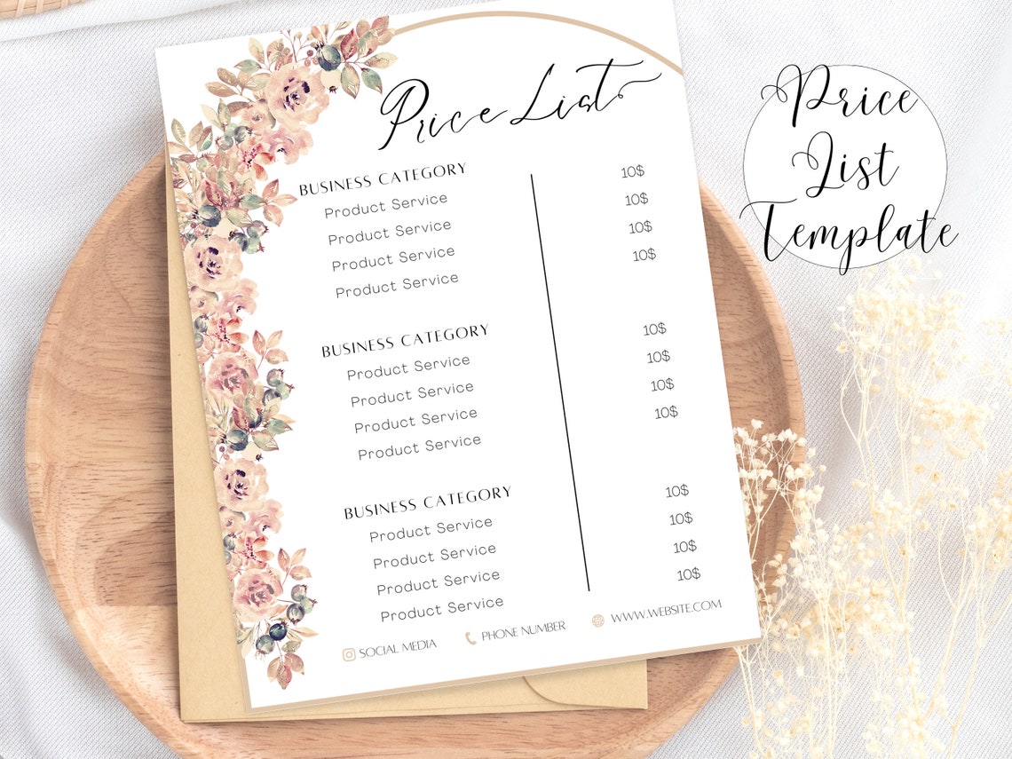 PRICE LIST TEMPLATE Small Business Pricing Guide Editable - Etsy