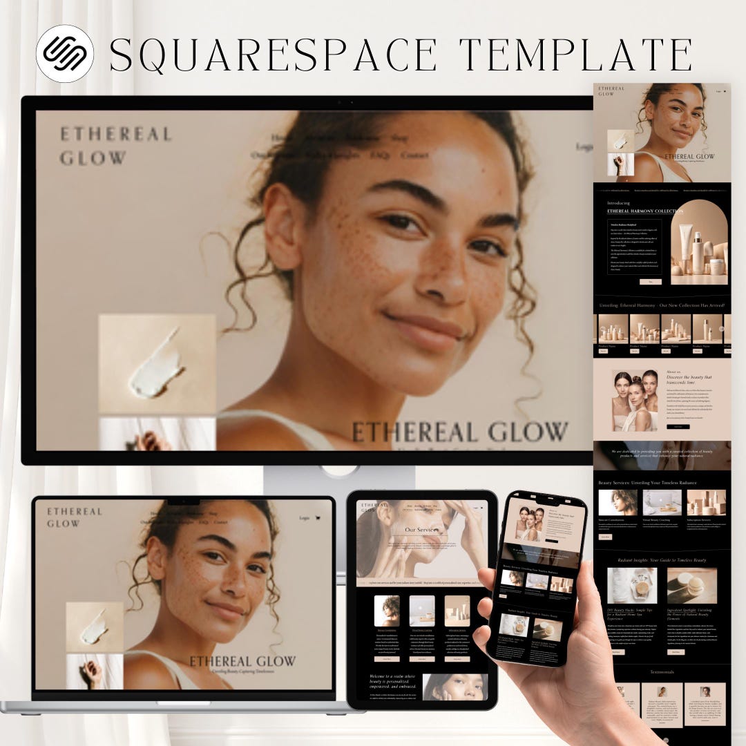 SQUARESPACE TEMPLATE SKINCARE, Luxury Skincare Website Template, Beauty Website Template Design ...