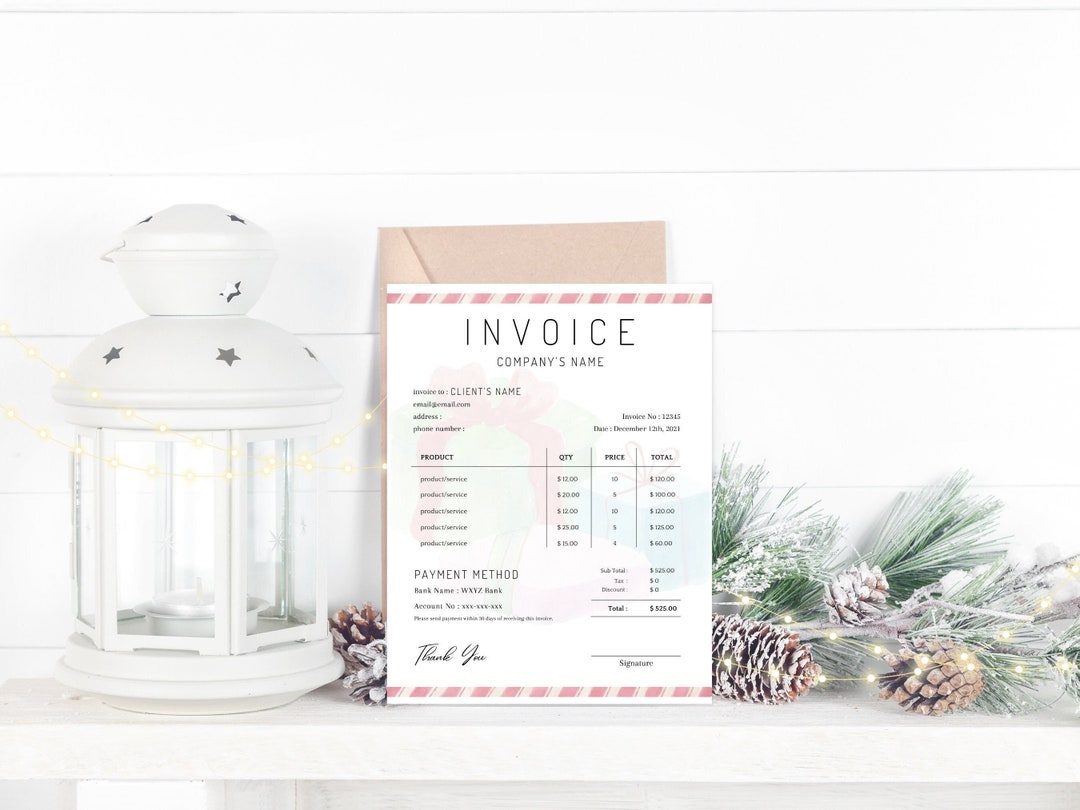 EDITABLE CHRISTMAS INVOICE Template for Small Business, Printable ...