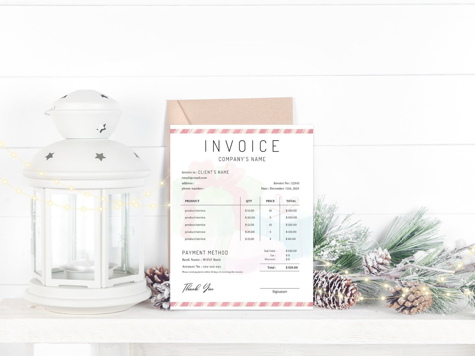 EDITABLE CHRISTMAS INVOICE Template for Small Business - Etsy