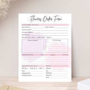 PRINTABLE FLORIST ORDER Form, Editable Flowers Order Form Template ...