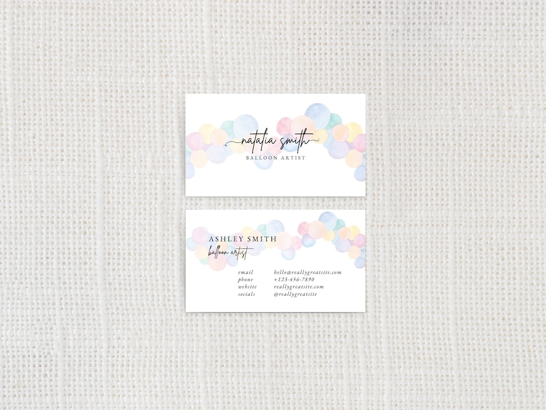 BALLOON ARTIST BUSINESS Cards – Editable Canva Template With Rainbow ...