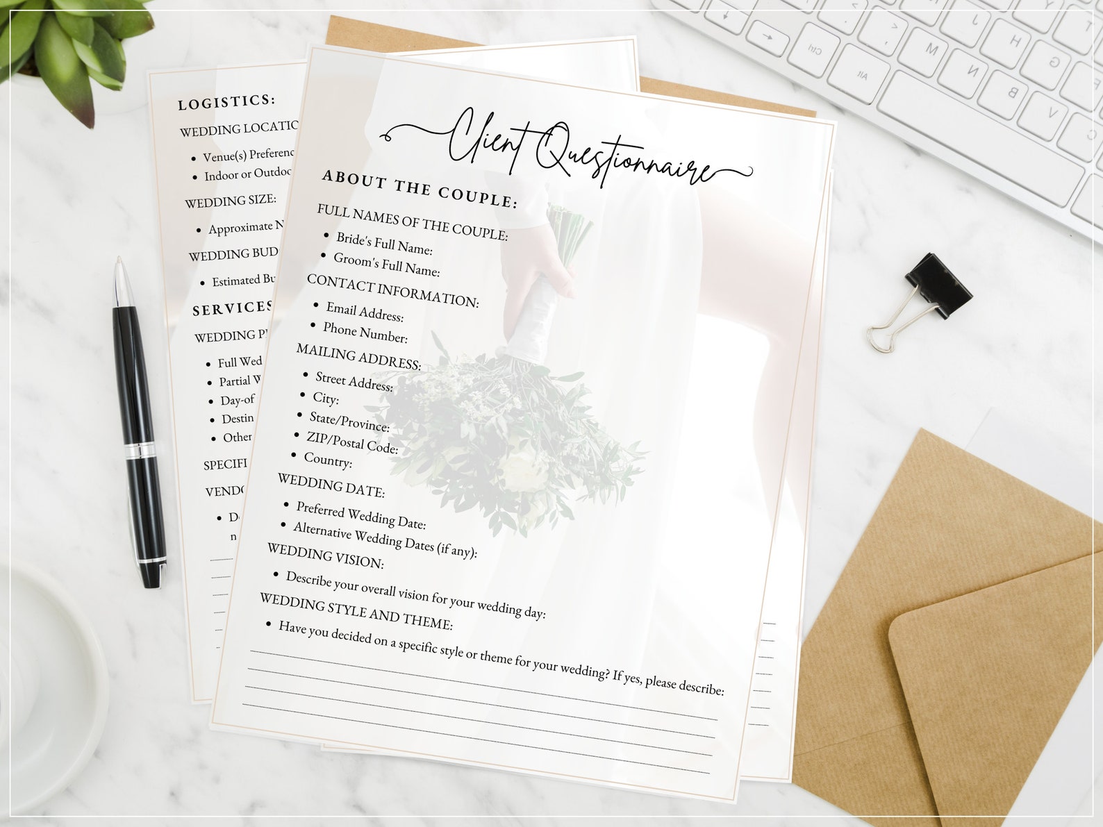 WEDDING QUESTIONNAIRE, Wedding Planner Questionnaire Template, Bride ...