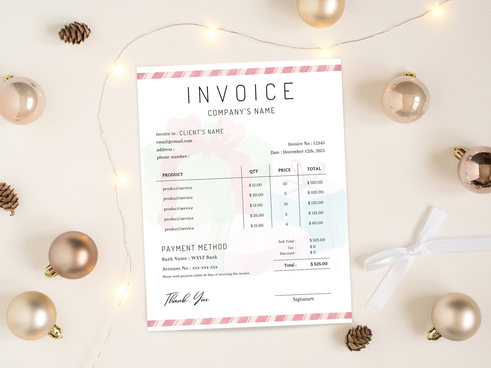EDITABLE CHRISTMAS INVOICE Template for Small Business - Etsy