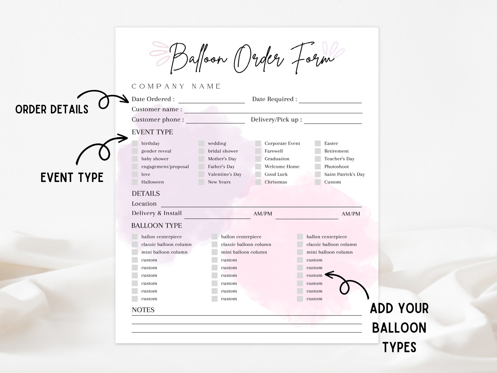 EDITABLE BALLOON ORDER Form Template Balloon Order Tracker - Etsy