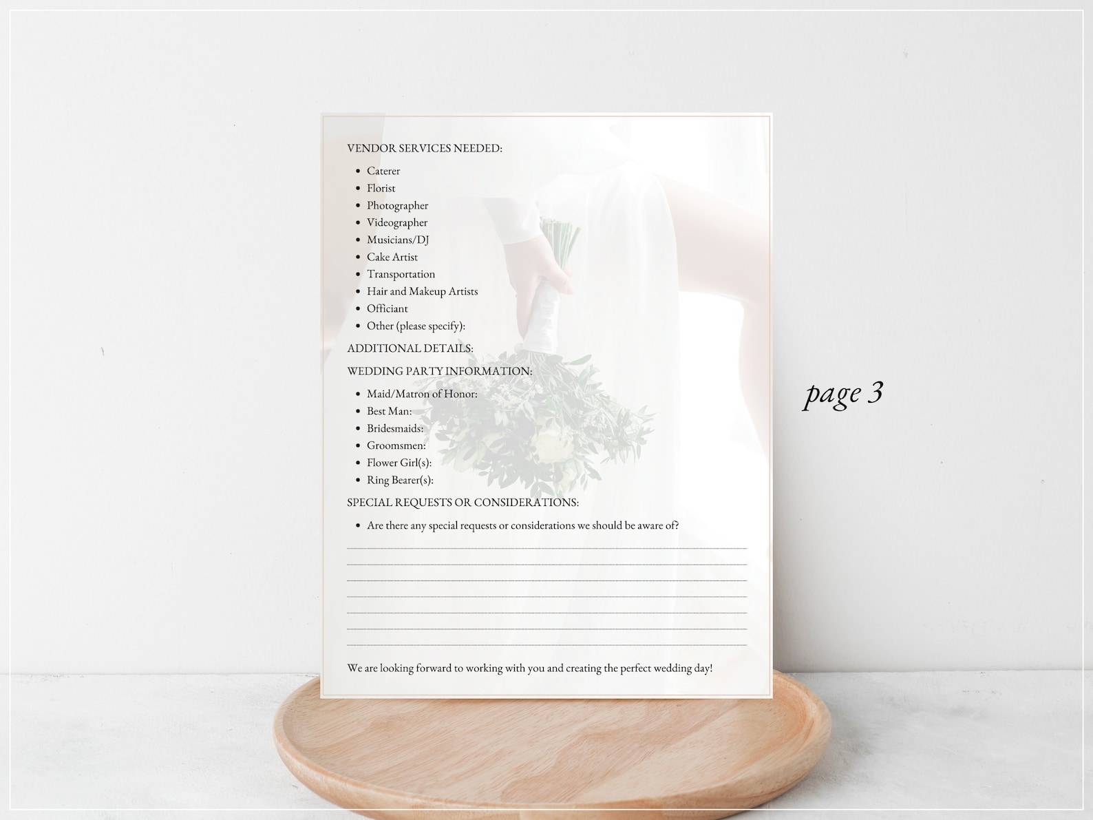WEDDING QUESTIONNAIRE, Wedding Planner Questionnaire Template, Bride ...