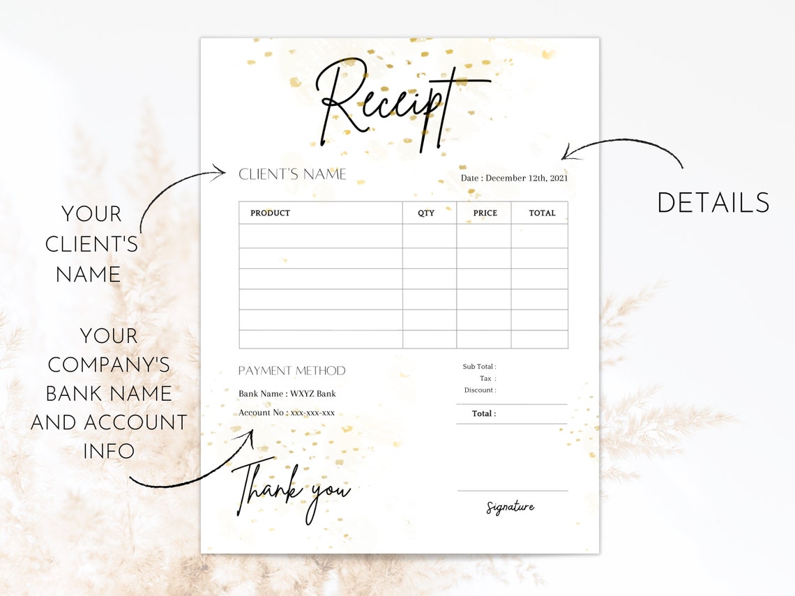 EDTABLE RECEIPT TEMPLATE Receipt Form Canva Template Custom - Etsy