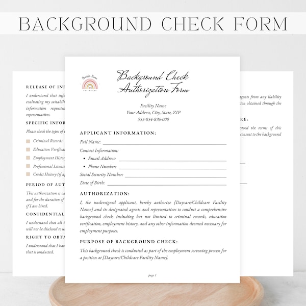 Background Check Consent Form Template - Etsy