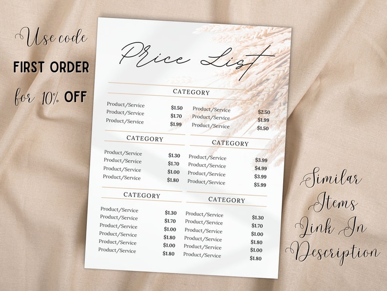 PRICE LIST TEMPLATE Small Business Pricing Guide Editable - Etsy
