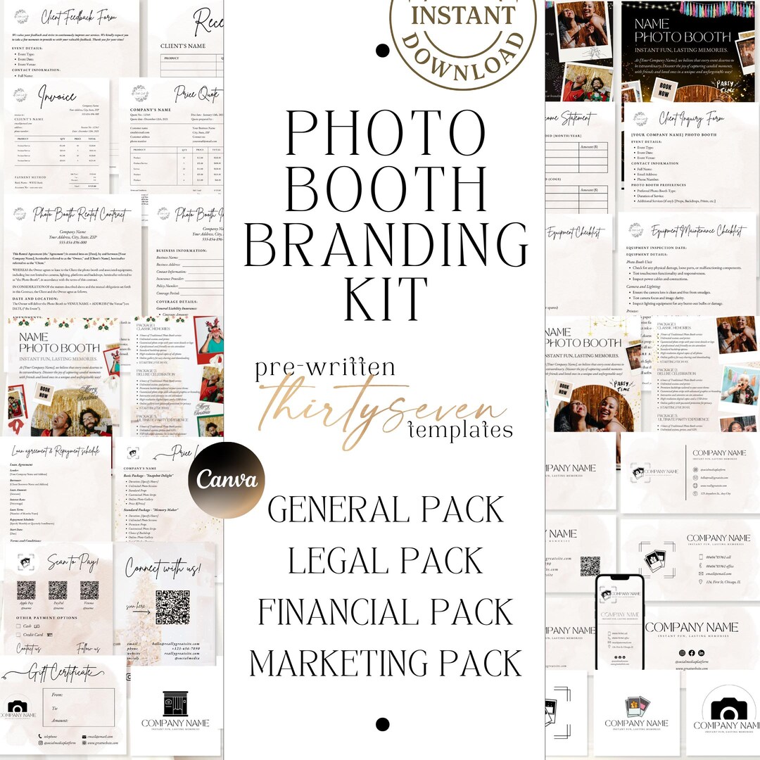 PHOTO BOOTH BRANDING Kit – Editable Canva Templates for Business Cards ...