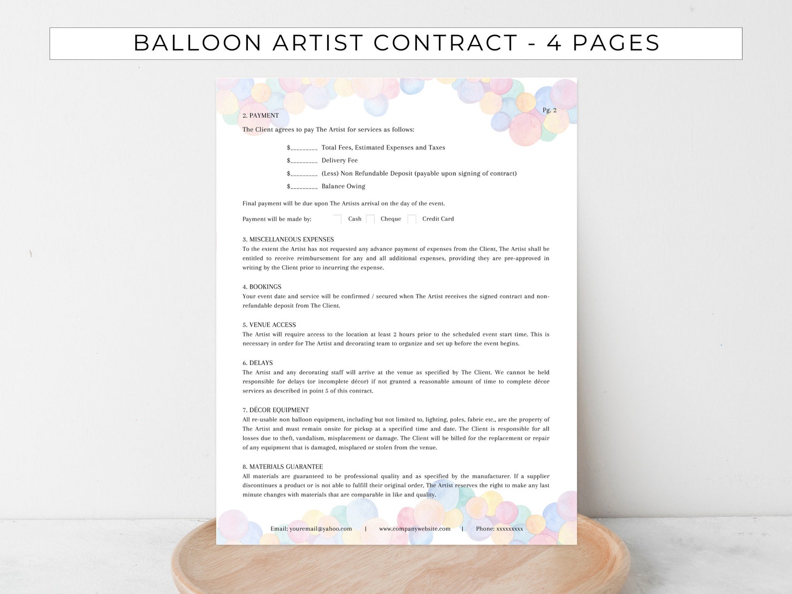 Balloon Artist Contract Template: Editable Balloon Decor Agreement - Etsy