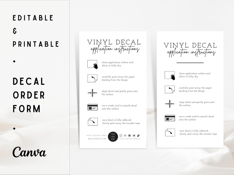 VINYL DECAL APPLICATION Instructions Decal Care Card - Etsy