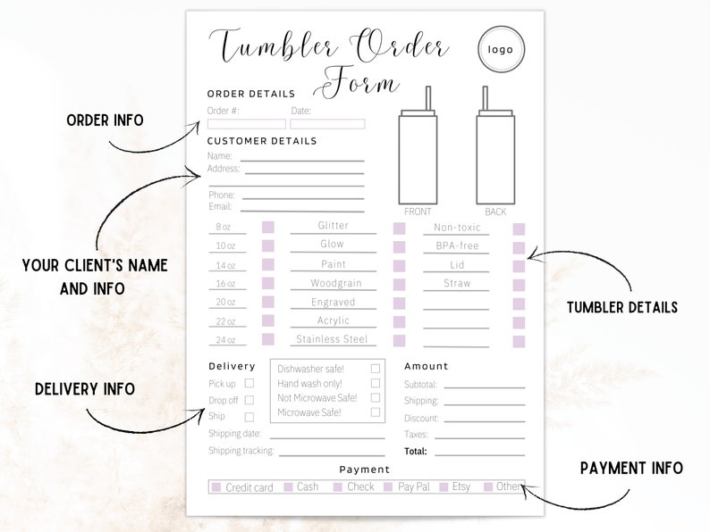 EDITABLE TUMBLER ORDER Form Template Custom Tumbler Order - Etsy