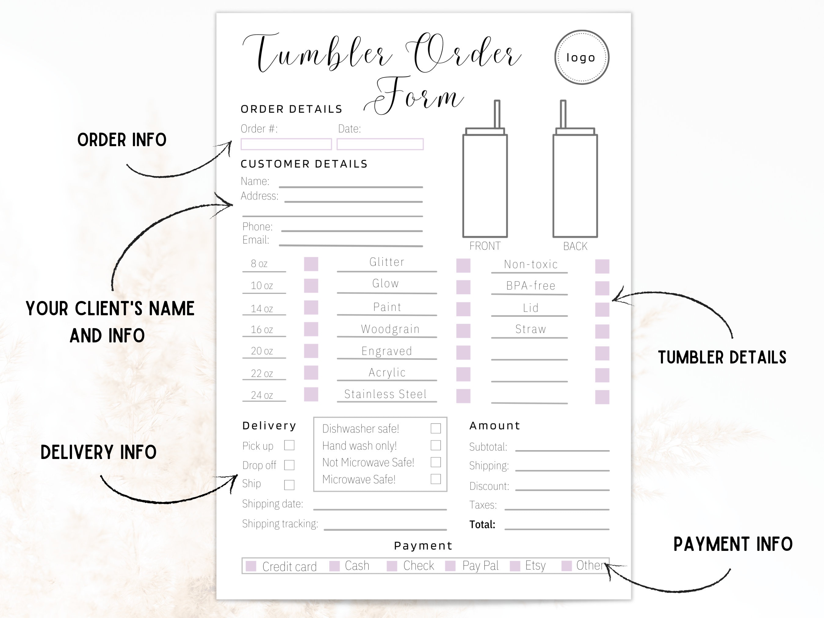 EDITABLE TUMBLER ORDER Form Template Custom Tumbler Order - Etsy