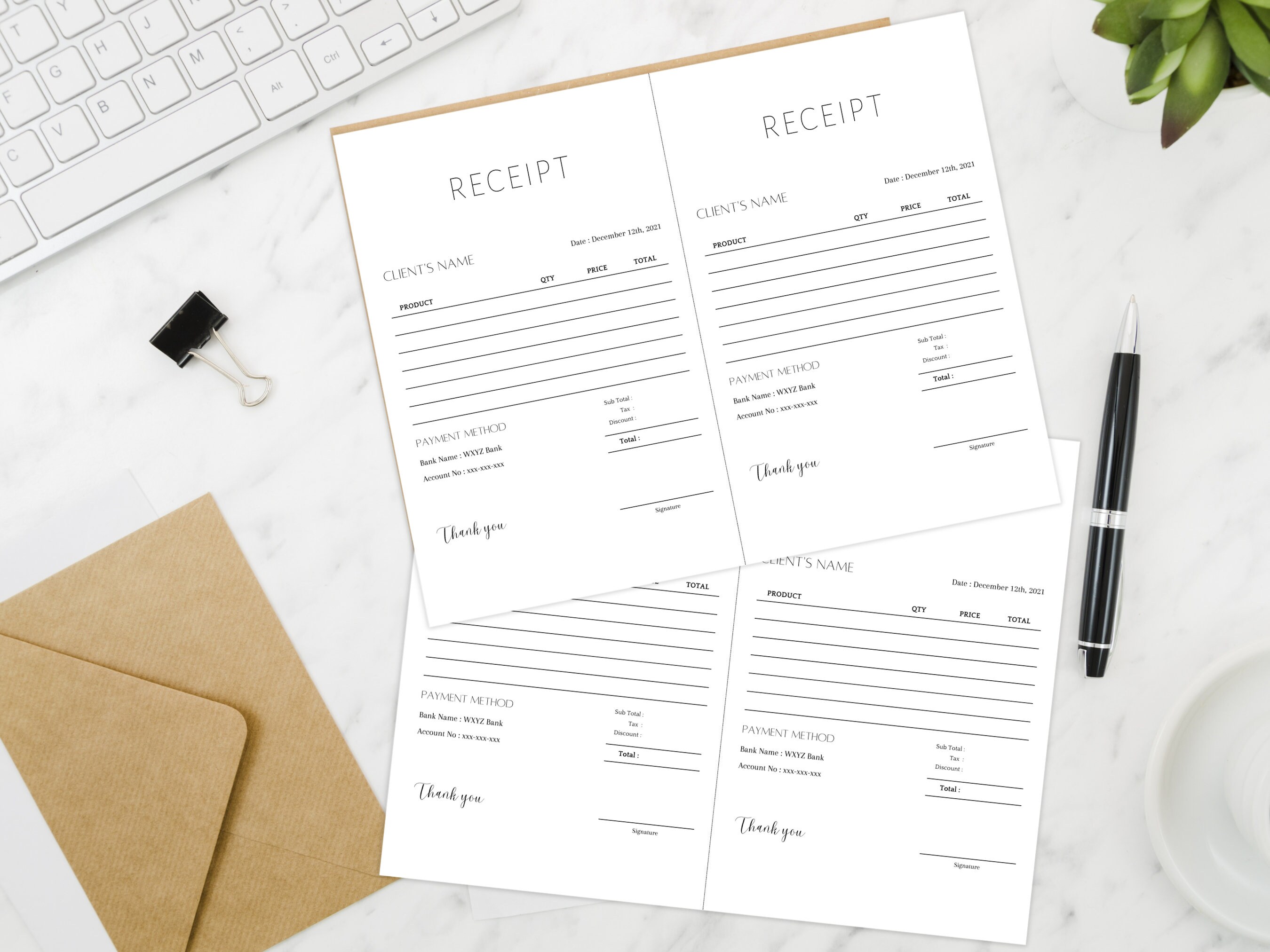 RECEIPT TEMPLATE Editable Simple Invoice Receipt Form Custom - Etsy UK