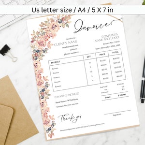 FLORAL INVOICE TEMPLATE – Editable Canva Design for Small Businesses ...