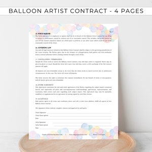 Balloon Artist Contract Template: Editable Balloon Decor Agreement - Etsy