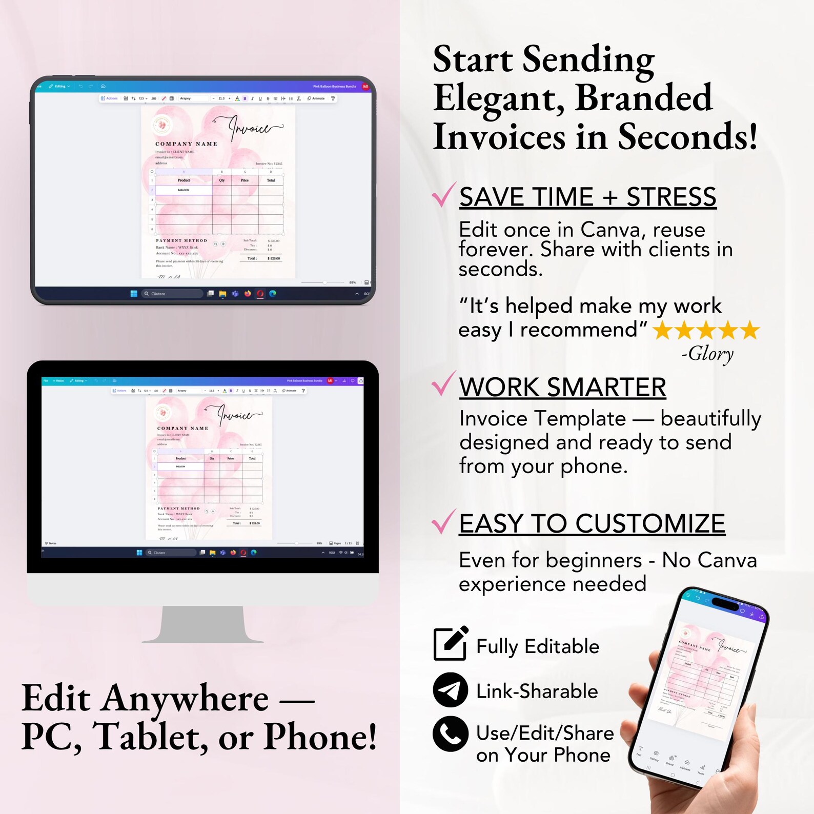 BALLOON INVOICE TEMPLATE, Editable Balloon Artist Invoice Template ...