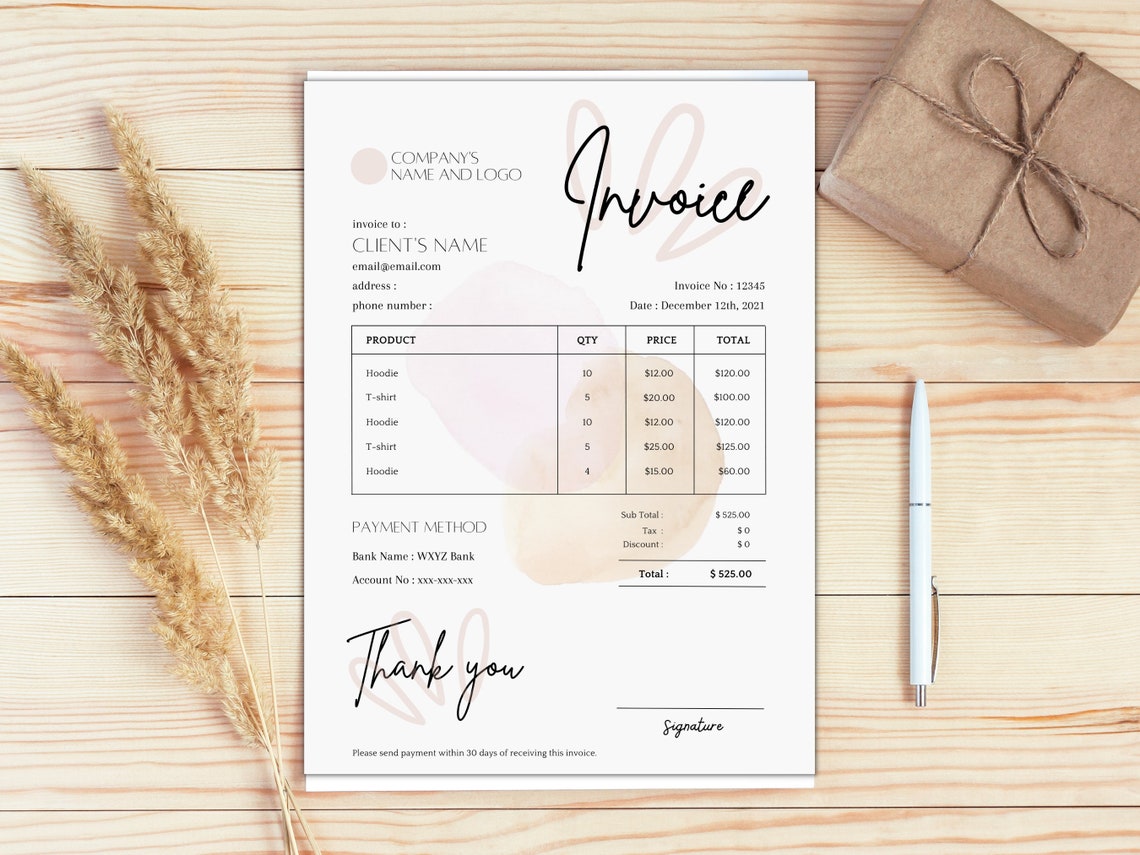 INVOICE TEMPLATE Download Editable and Printable WORD - Etsy