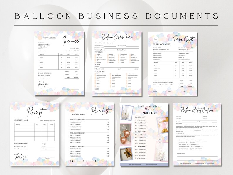 BALLOON ORDER FORM Balloon Business Templates Balloon Artist - Etsy