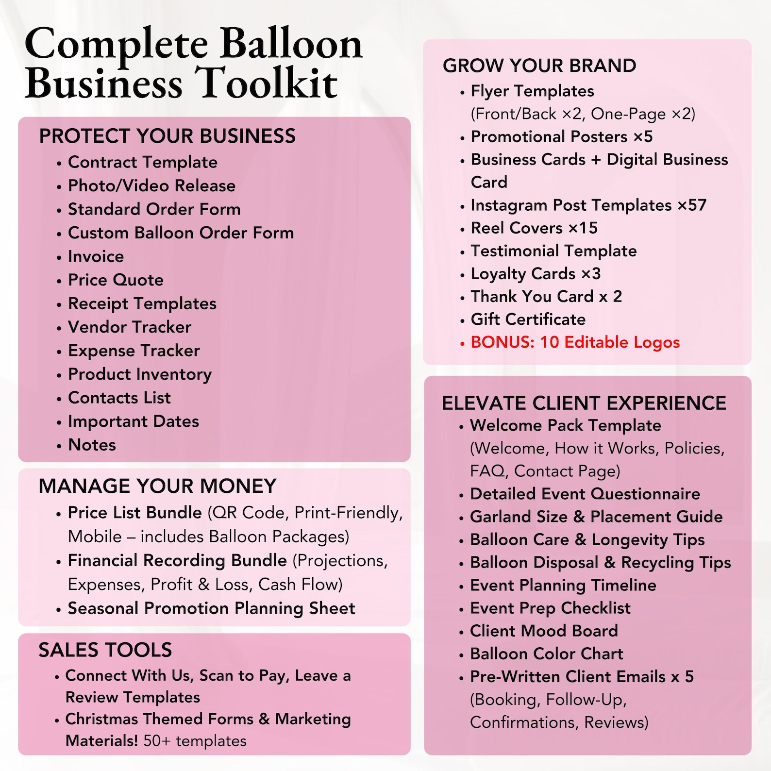 BALLOON BUSINESS BUNDLE, Balloon Order Form, Balloon Artist Contract ...