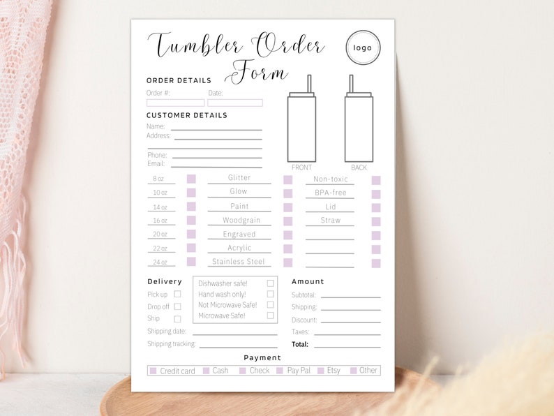Editable TUMBLER ORDER FORM Canva Template Tumbler Business - Etsy
