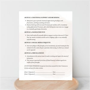 Sister Contract Template - Funny Sibling Agreement, Sister Gift, Sister ...