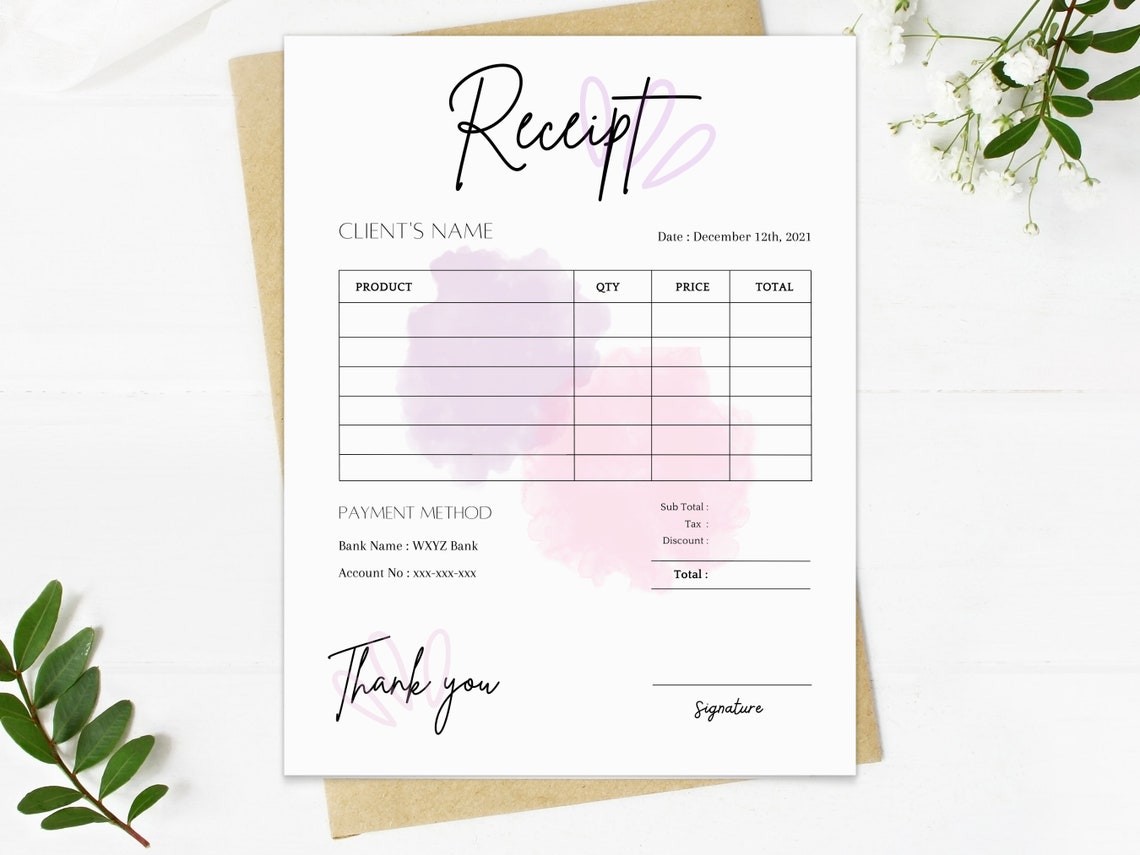 EDTABLE RECEIPT TEMPLATE Receipt Form Canva Template Custom - Etsy